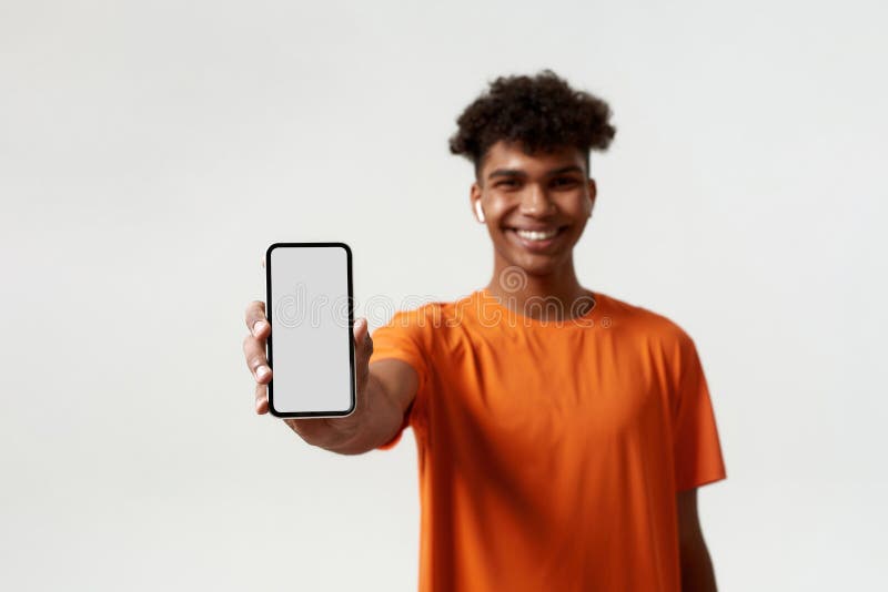 Selective Focus of Smartphone in Hand of Black Man Stock Image - Image ...