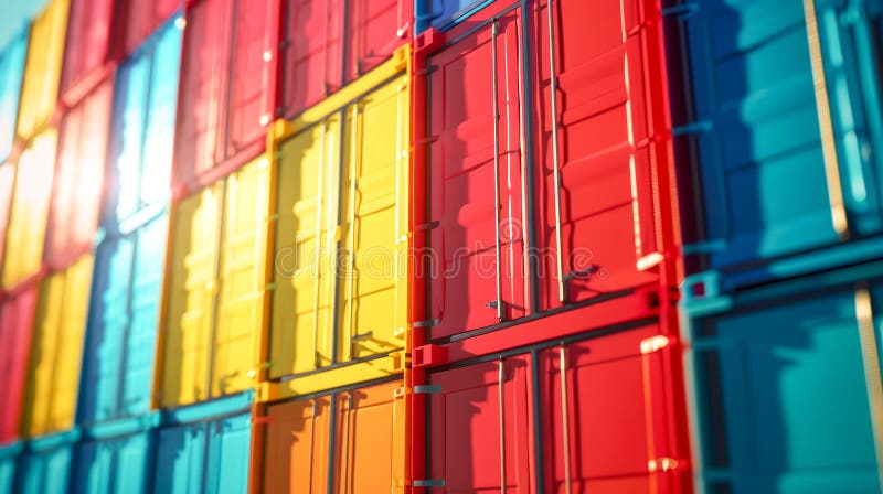 Selective Focus on a Stack of Color Shipping Containers Stock ...