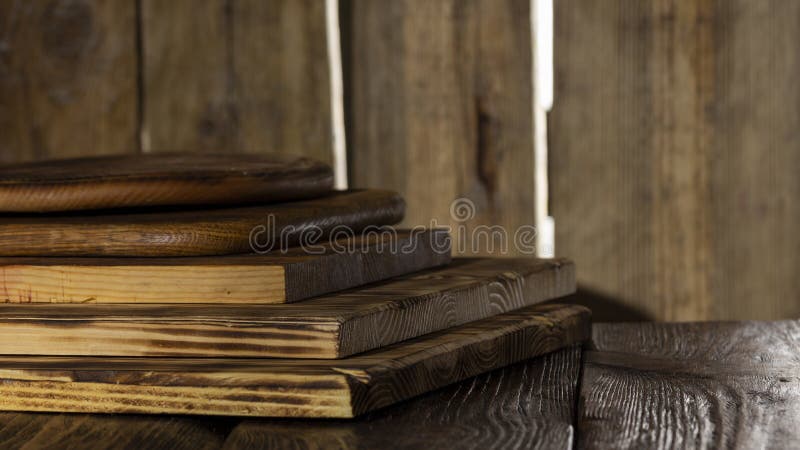 Selective Focus of Stack of Different Wooden Cutting Boards on Wooden ...