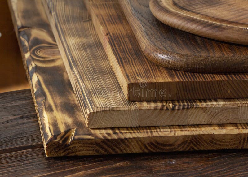 Selective Focus of Stack of Different Wooden Cutting Boards on Wooden ...