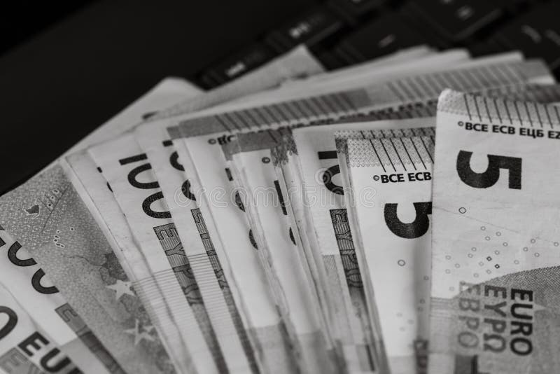 Selective Focus on Stack of EURO Money. Euro Banknotes Isolated Stock ...