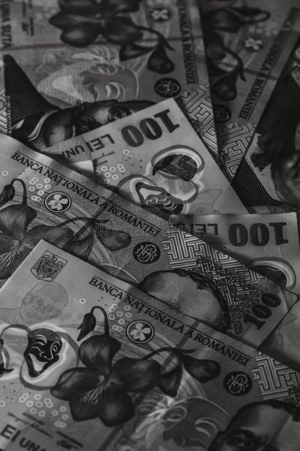 Selective Focus on Stack of LEI Romanian Money. Lei Banknotes Isolated ...