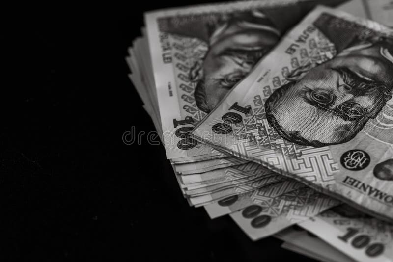 Selective Focus on Stack of LEI Romanian Money. Lei Banknotes Isolated ...