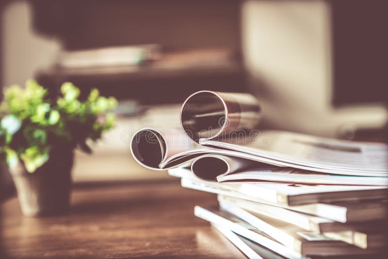 Selective Focus of Stacking Magazine Place on Table in Living R Stock ...