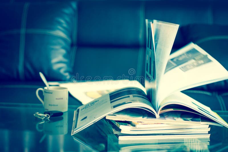 Selective Focus of Stacking Magazine Place on Table in Living Room ...