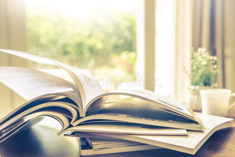 Selective Focus of Stacking Magazine Place on Table in Living Stock ...