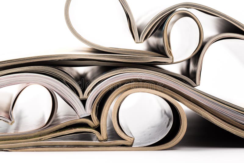 Selective Focus of the Stacking Magazine Place on White Background ...