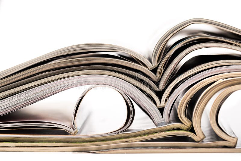 Selective Focus of the Stacking Magazine Place on White Background ...