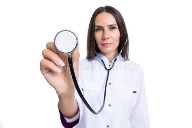 Selective Focus of Stethoscope and Cardiologist Isolated on White ...