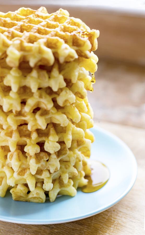 Tall Stack of Belgium Waffles Stock Image - Image of brown, dessert ...