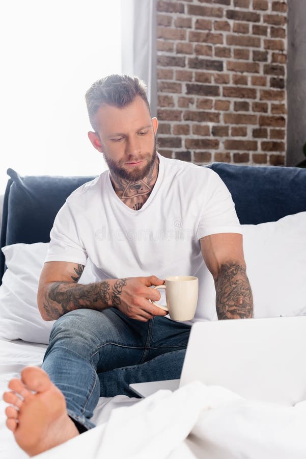 Selective Focus of Teleworker Sitting in Stock Image - Image of ...