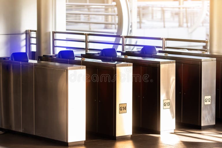 Selective Focus To Automatic Gate Machine at Sky Train Station. Modern ...