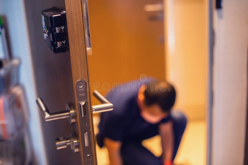 Selective Focus To Black Digital Door Lock Security Plate Stock Image ...