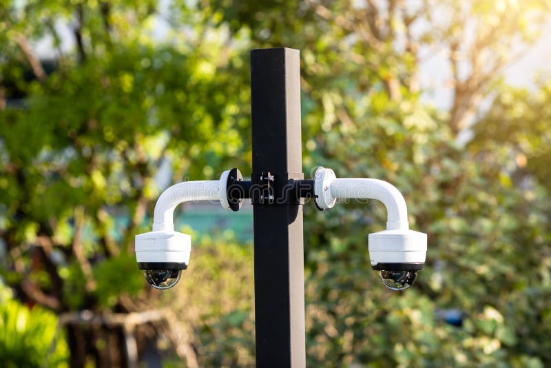 Selective Focus To CCTV Camera with Blurry Green Tree Stock Image ...