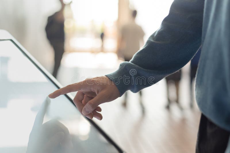 Selective Focus To Customer S Hand is Touching a Touch Screen To Order ...