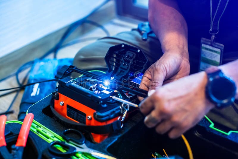 Selective Focus To Fiber Optic Splicing Cable Tools. Fixing Internet ...
