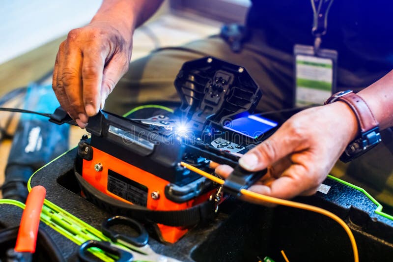 Selective Focus To Fiber Optic Splicing Cable Tools. Fixing Internet ...