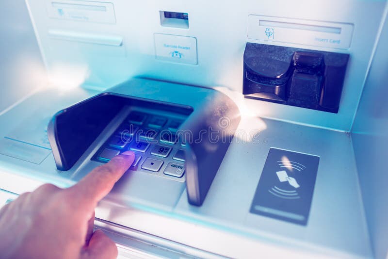 Selective Focus To Finger Press on ATM Keypad Stock Photo - Image of ...