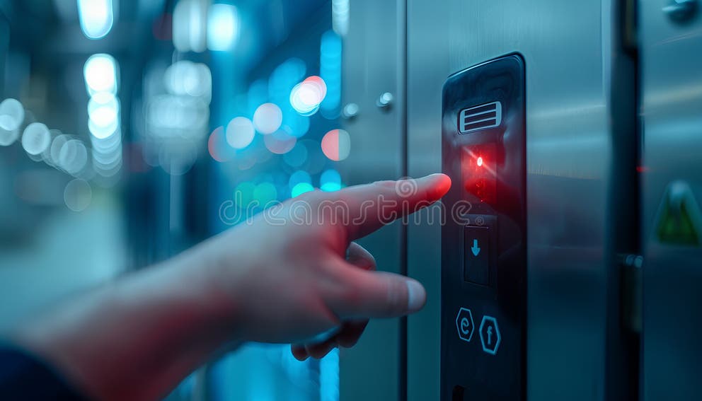 Selective Focus To Finger Scan Reader with Finger is Scaning on it. Electronic Control Machine ...