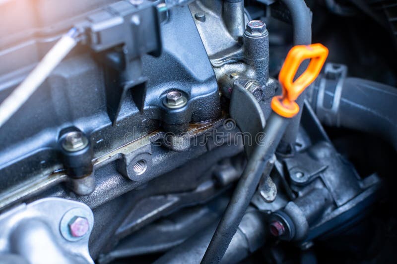 Selective Focus To Oil Leak from Engine. Problems with Engine Lubricant ...