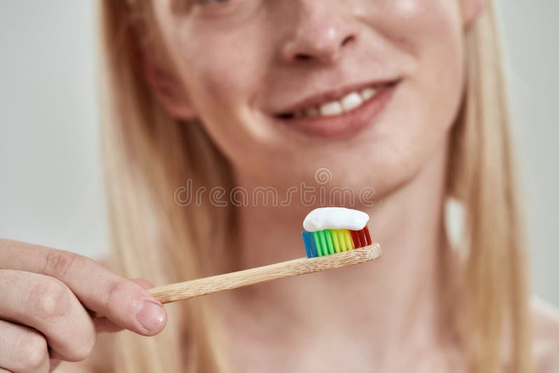 Selective Focus of Toothpaste on Toothbrush in Guy Stock Image - Image ...