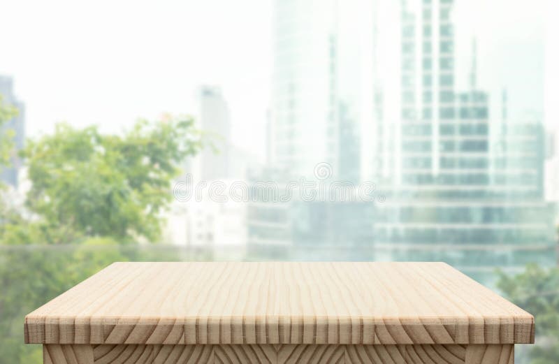 Selective Focus of Wood Table Top on Blur Product Shelf in Supermarket ...