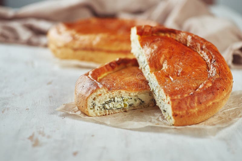 Selective Focus Traditional Meat Closed Pie on the Table. Stock Image ...