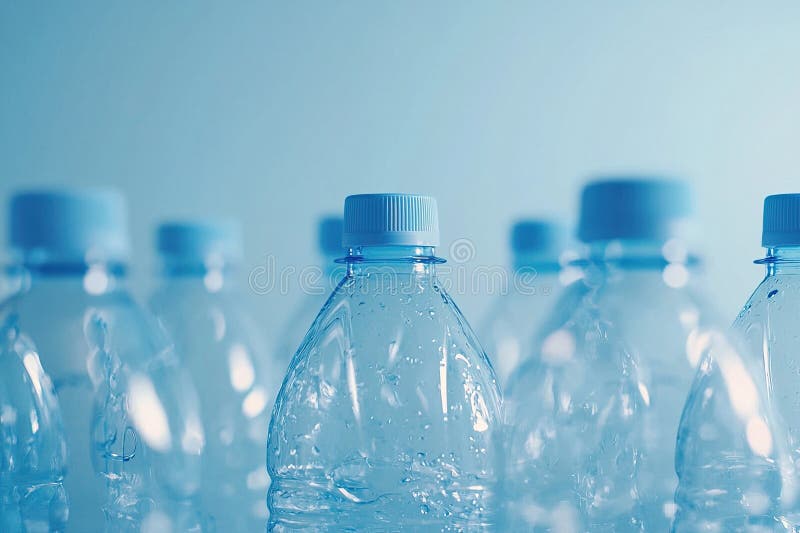 Selective Focus Transparent Blue Plastic Bottle with Water Drops on ...