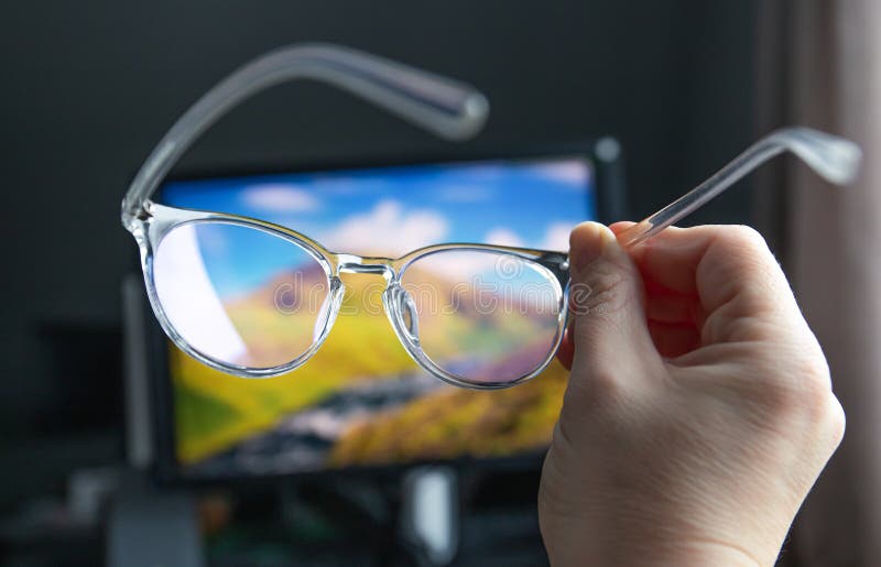 Selective Focus on Transparent Clear Blue Light Computer Glasses. Stock ...