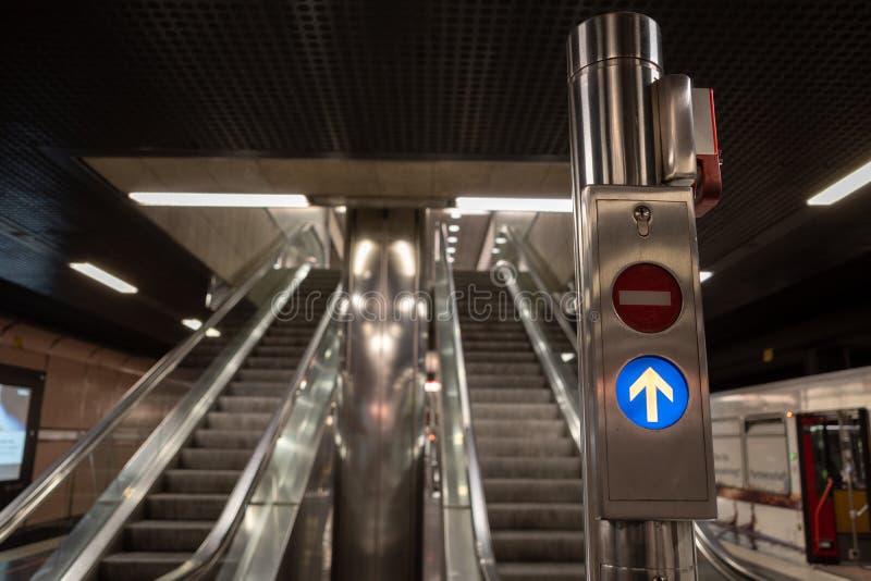 Signal Light in Front of Escalator at the Platform of Underground Train ...