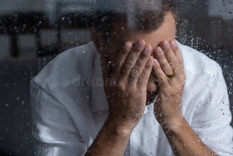 Focus of Upset Man Crying at Home Stock Image - Image of loneliness ...