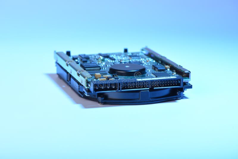 Selective Focus. Used Hard Disk Isolated on White Background and Blue ...