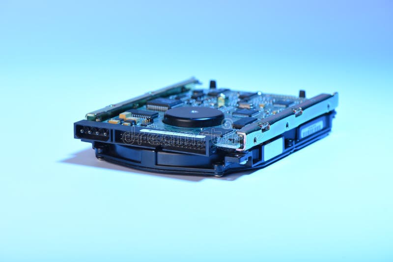 Selective Focus. Used Hard Disk Isolated on White Background and Blue ...