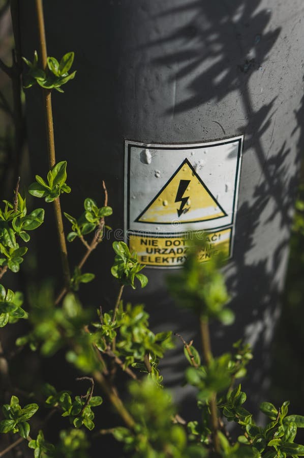Selective Focus Vertical Shot of a Warning Electrical Hazard Sign Stock ...