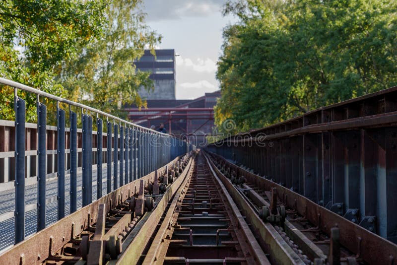 Selective Focus View at Empty Rail Bridge for Mine Cart. Stock Photo ...