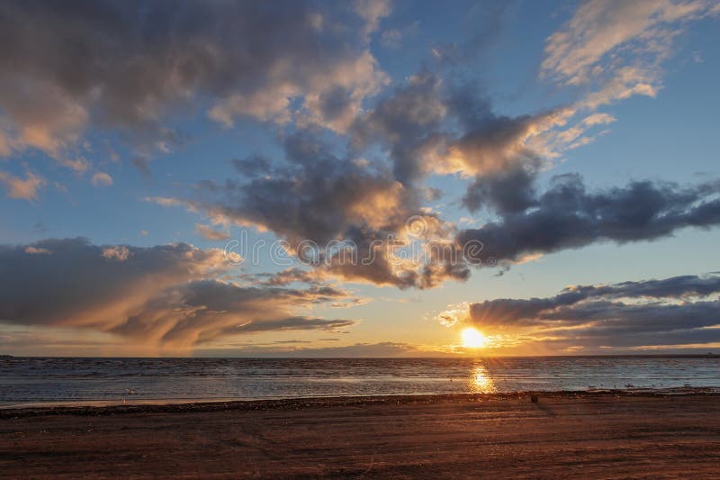 Selective Focus, View of Setting Sun and Sky with Clouds. Nature ...