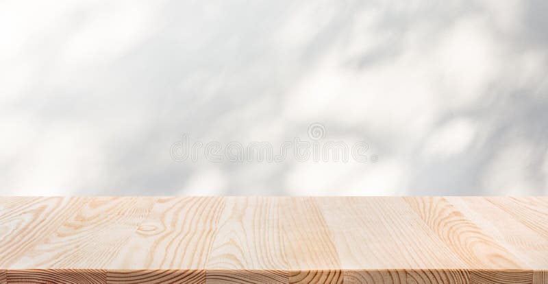 Selective Focus.White Wood Table Top with Shadow of Tree Leaf on Wall ...