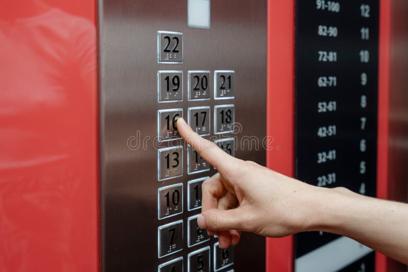 Selective Focus on Woman Forefinger Pressing on Button in the Passenger ...