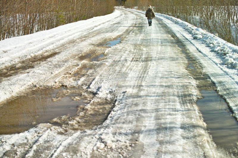Country road in springtime stock photo. Image of thawing - 272333898