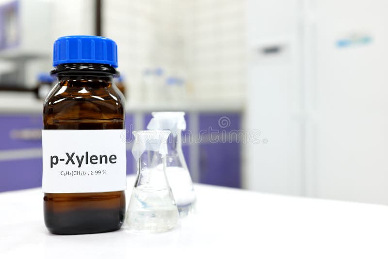 Selective Focus of Xylene Liquid Chemical Compound in Dark Glass Bottle ...