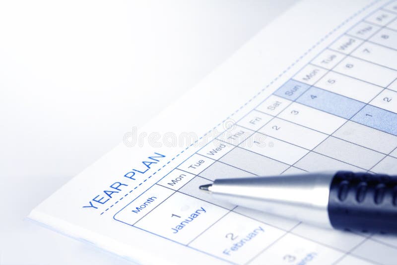 Selective Focus on Year Plan Page of Opened Lined Diary Book Stock ...