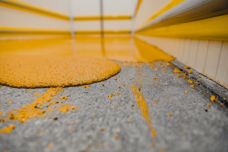 Selective Focus on the Yellow Floor of Freshly Applied Epoxy Mortar ...
