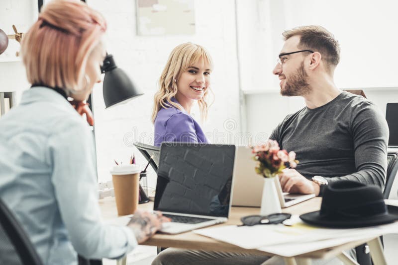 Selective Focus of Young Creative Workers Working on New Idea Stock ...