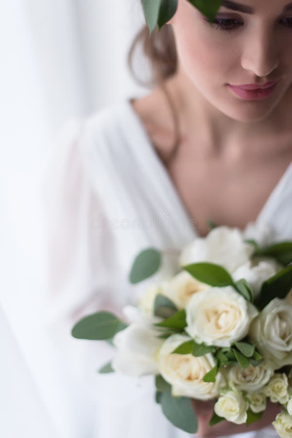 Selective Focus of Young Elegant Bride Stock Photo - Image of brunette ...