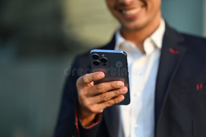 Selective Focused on Hand of Businessman Using Mobile Phone at Outdoors ...