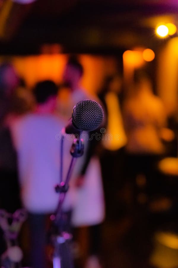 Selective of a Microphone in a Club Stock Image - Image of stand, club ...