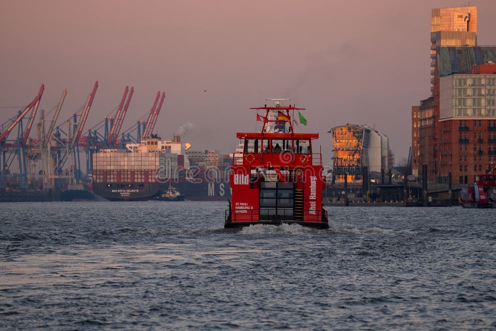 Selective of a Red Ship in a Harbor on the Sunset Editorial Stock Image ...