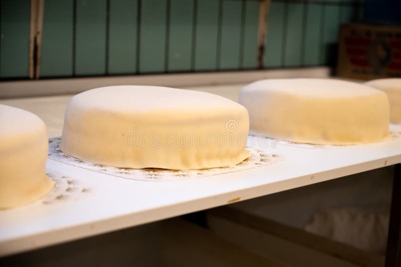 Selective Shot of Multiple Marzipan Cakes on the Table. Baker Making ...