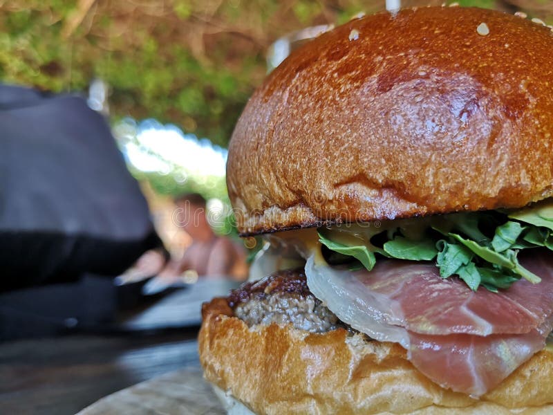 Selective Shot of a Yummy Burger with Patty Ground Beef Meat Ham and ...