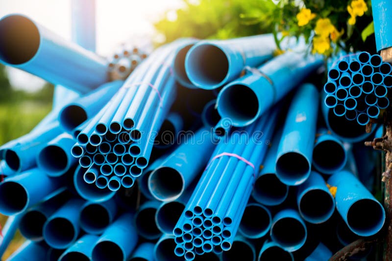 Selective To Blue Plastic Pipe Background. PVC Pipes Stacked in ...